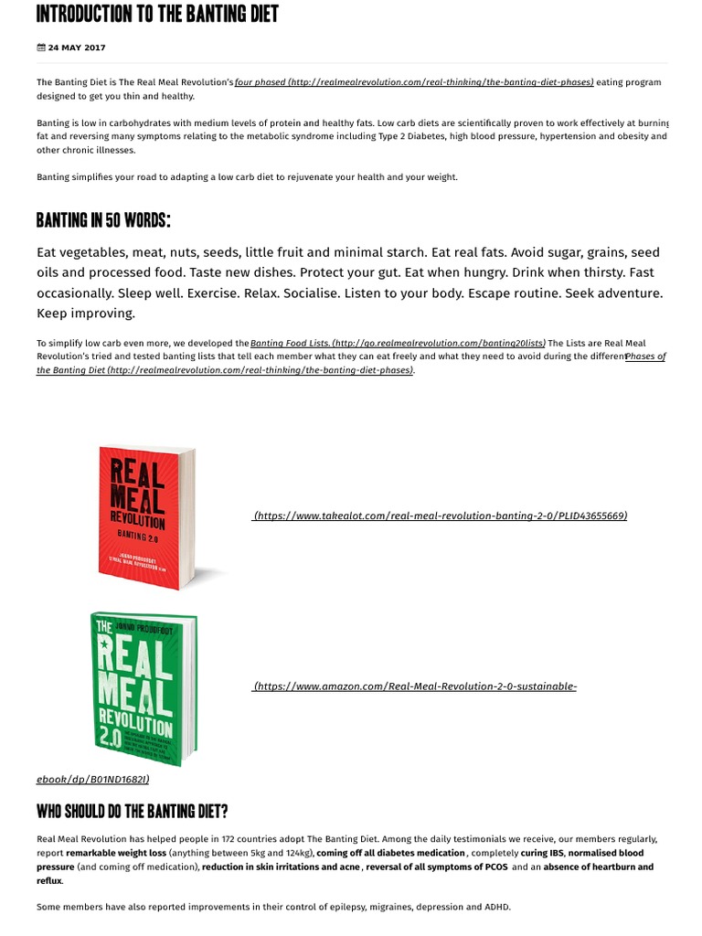 Introduction To The Banting Diet | PDF | Low Carbohydrate Diet | Dieting