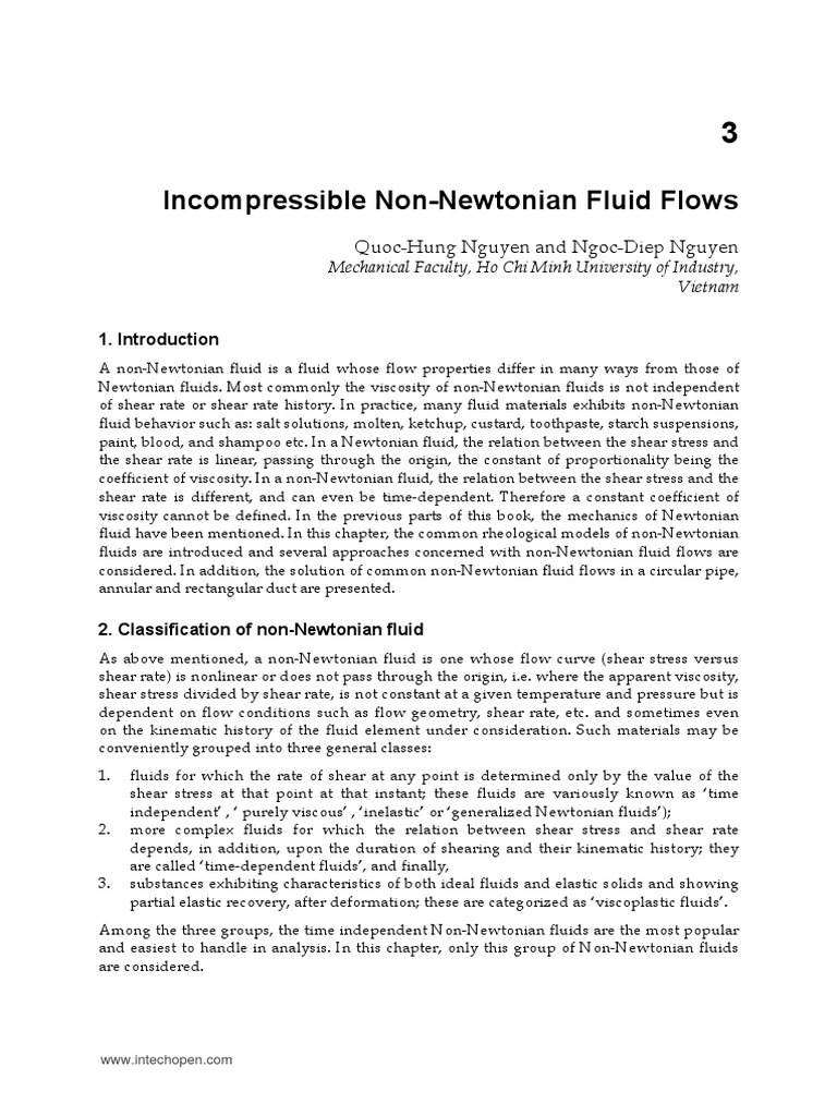 Incompressible Non-Newtonian Fluid Flows PDF | PDF | Shear Stress | Viscosity