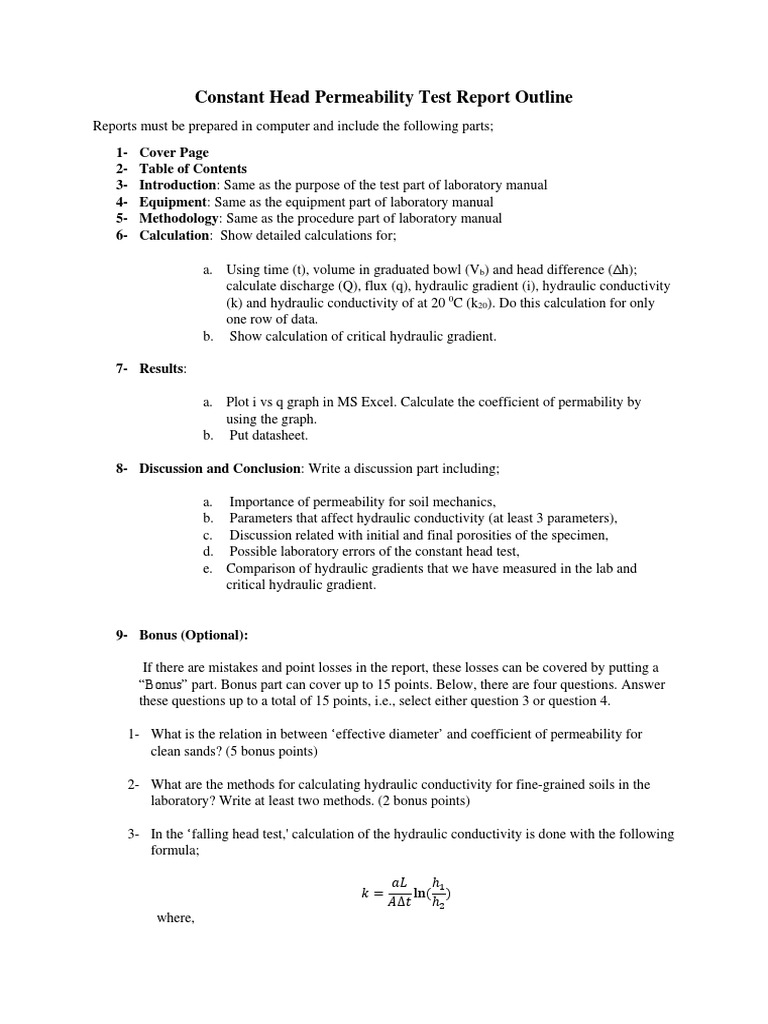 Constant Head Permability Test Report Outline | PDF | Civil Engineering ...