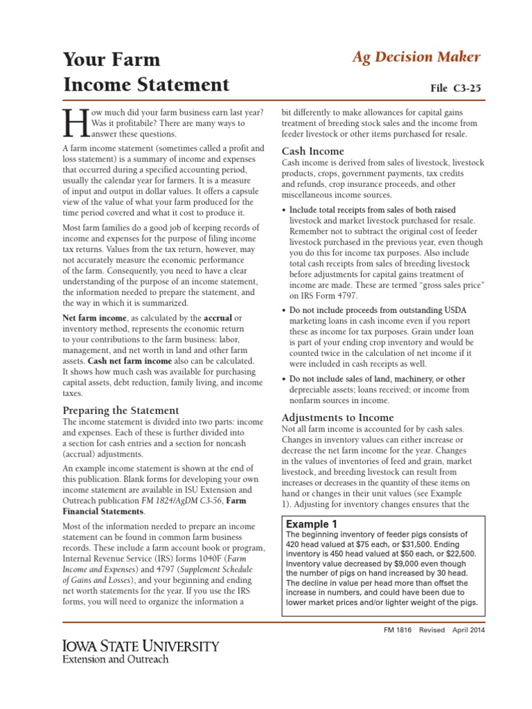 Your Farm Income Statement: Ag Decision Maker | PDF | Expense ...