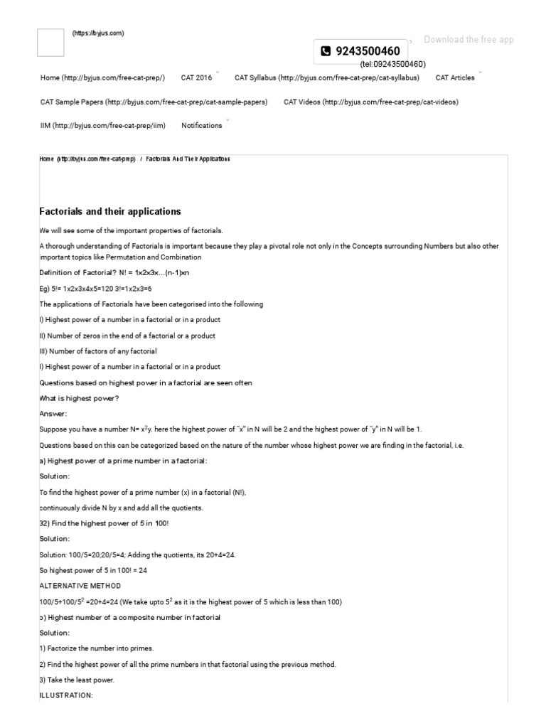 Factorials and Their Applications - Byju's Free CAT Prep | PDF | Prime ...