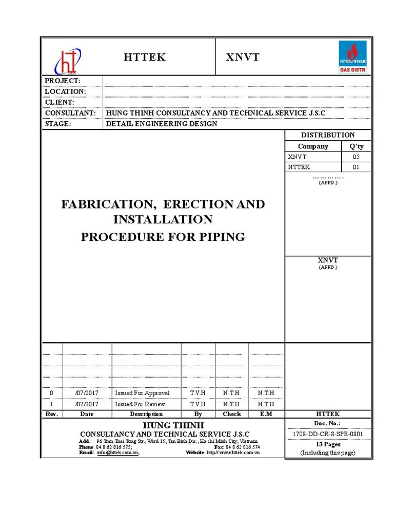 Fabrication Erection and Installation Procedure For Piping | PDF | Pipe ...