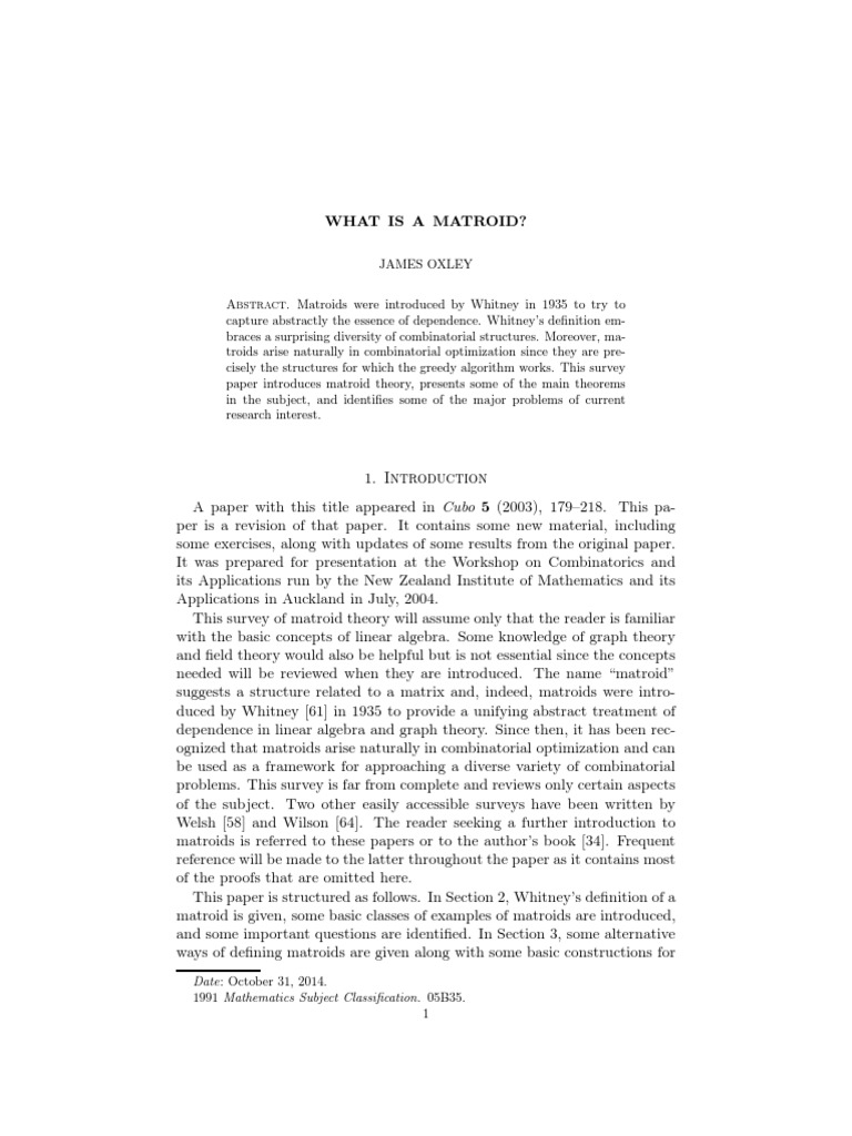 Matroid | PDF | Combinatorics | Matrix (Mathematics)