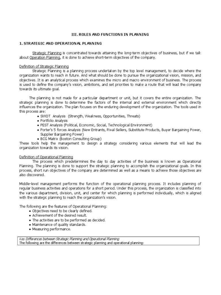 Roles and Functions of Planning | PDF | Strategic Planning | Strategic ...
