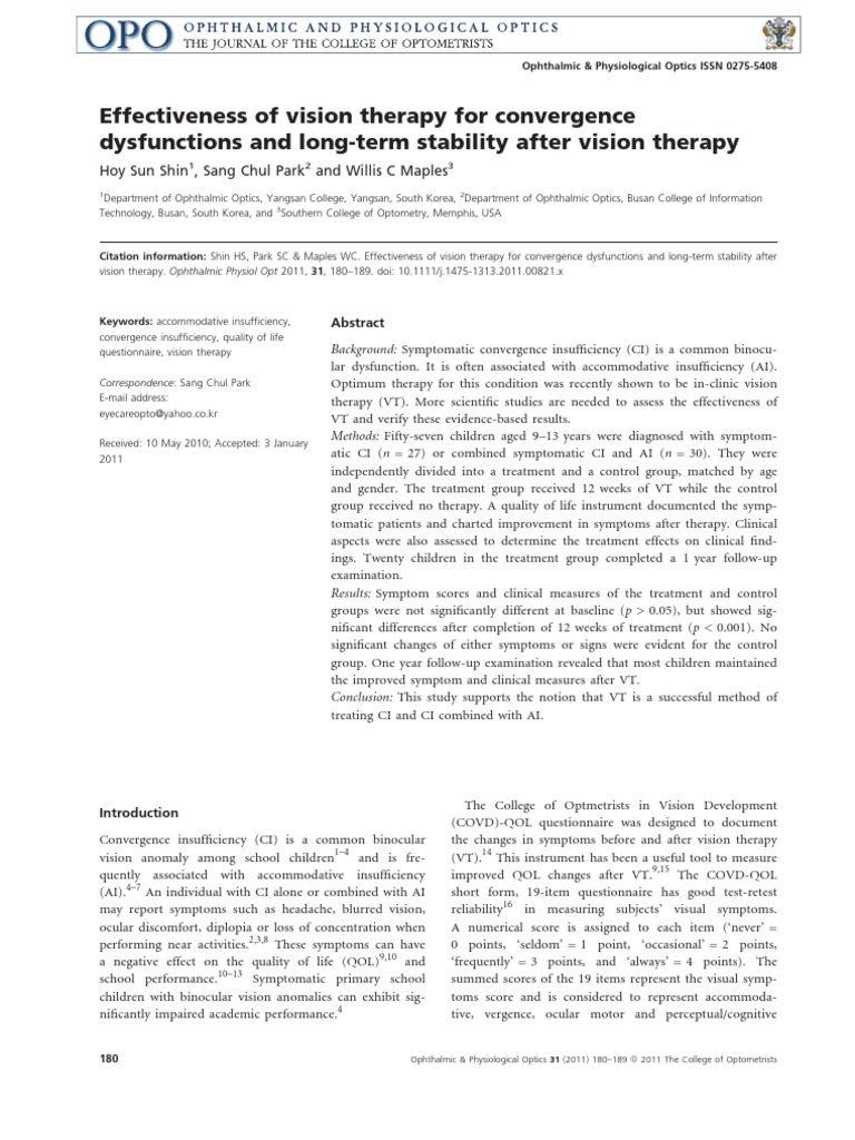 Effectiveness of Vision Therapy For Convergence Dysfunctions | PDF ...