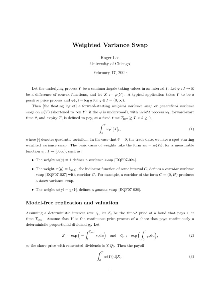 Weighted Variance Swap | PDF | Swap (Finance) | Variance