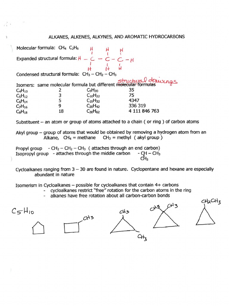 Alkanes Alkenes Alkynes and Aromatic Hydrocarbons Notes PDF | PDF