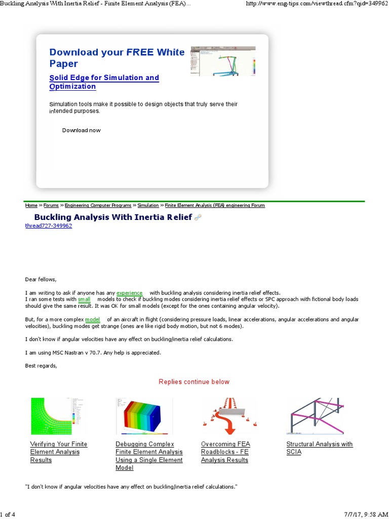 Buckling Analysis With Inertia Relief - Finite Element Analysis (FEA) Engineering - Eng-Tips ...
