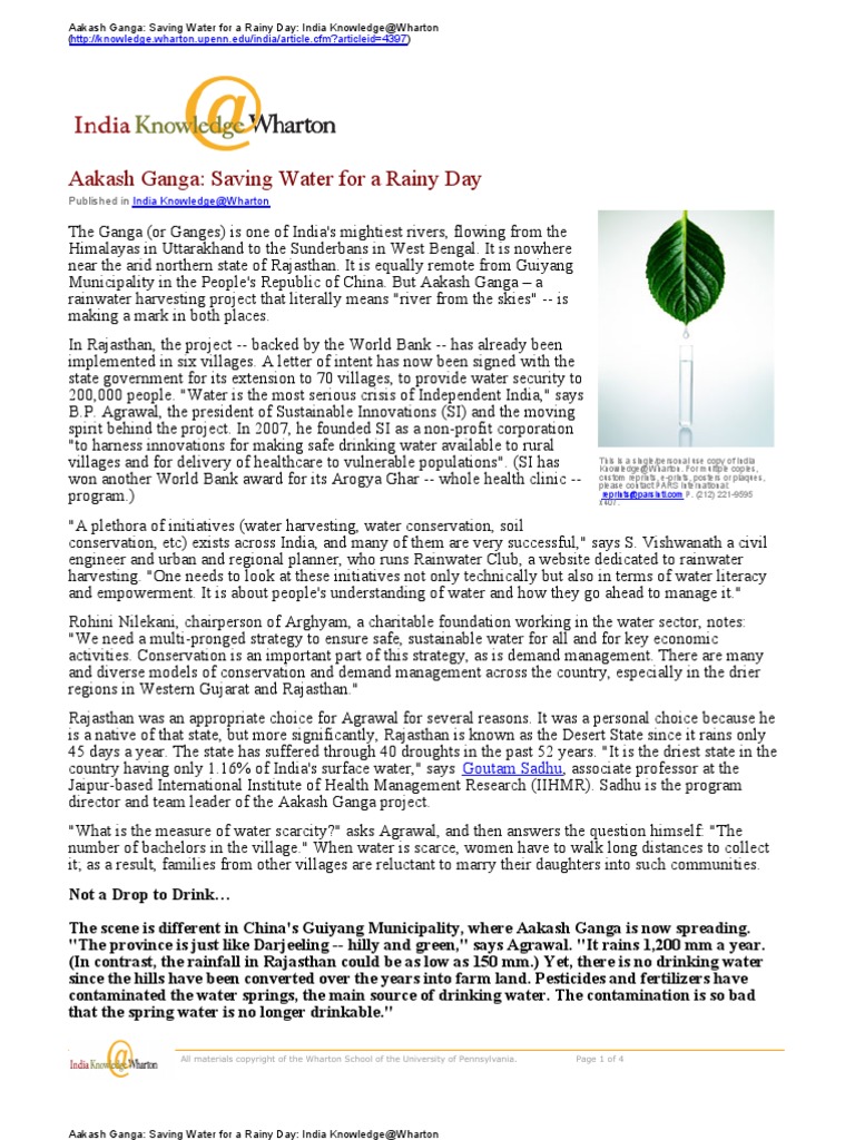 Aakash Ganga - Saving Water For A Rainy Day | PDF | Water Resources ...