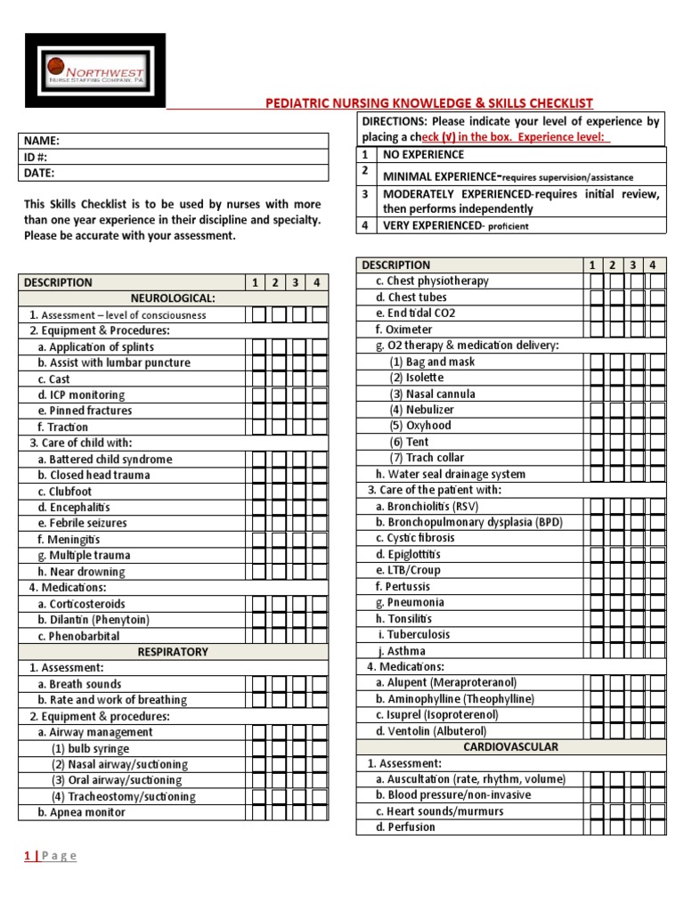Pediatric Nursing Knowledge & Skills Checklist | PDF | Gastrointestinal ...