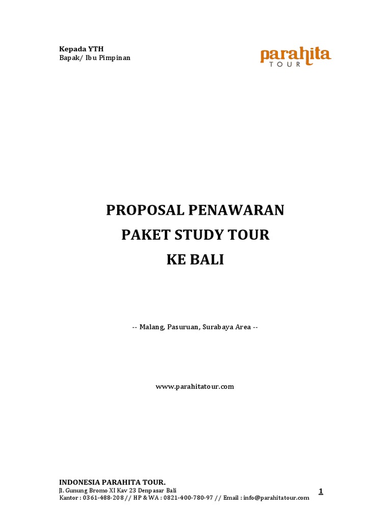 Proposal Paket Study Tour Bali | PDF