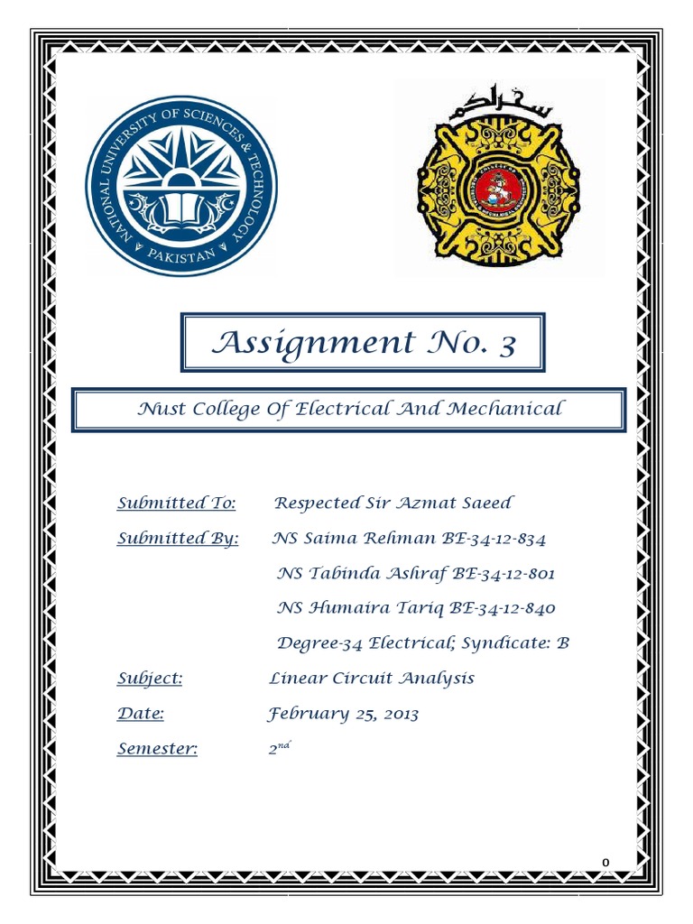 Assignment No 3 Nust College Of Electrical And Mechanical Engineering