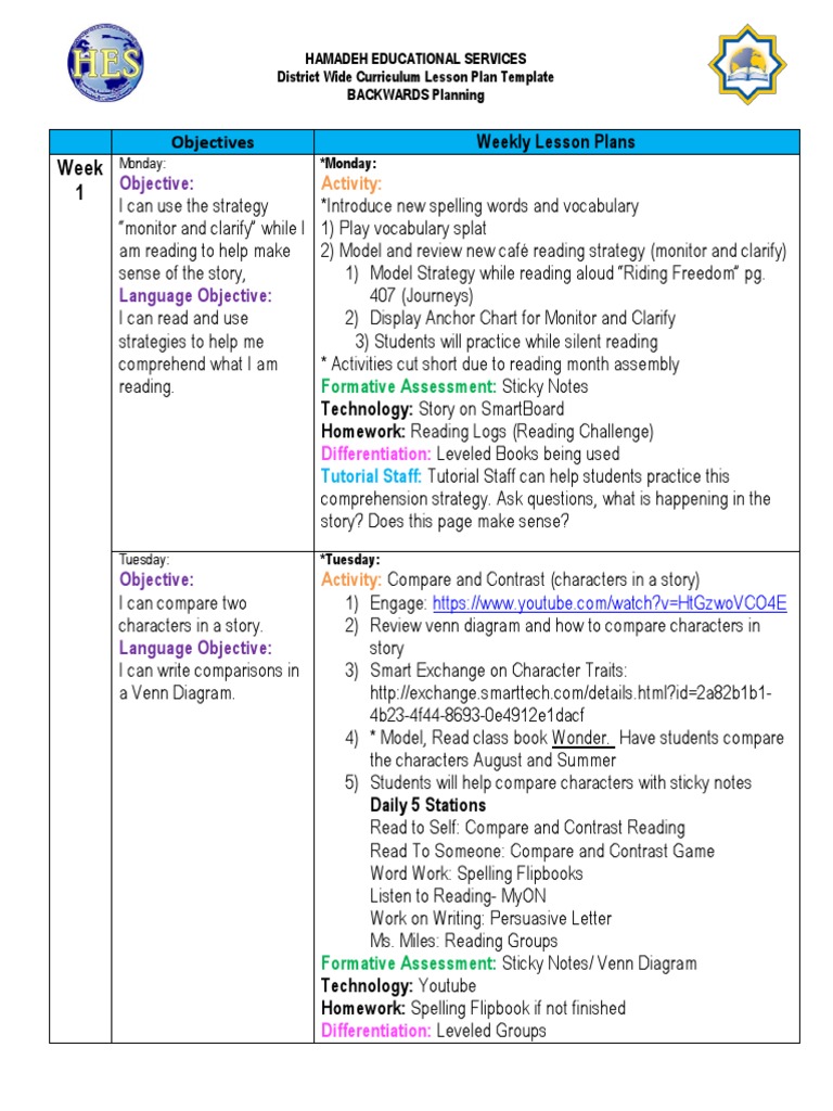 4th Grade ELA Weekly Lesson Plans | PDF | Reading (Process) | Lesson Plan