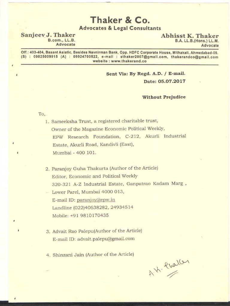 Defamation Notice To EPW | PDF