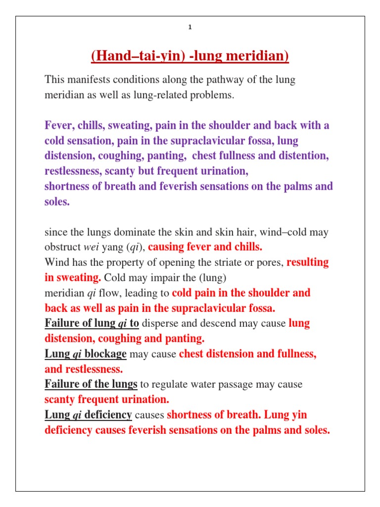 Hand-Tai Yin) Lung Meridian | PDF | Abdomen | Anatomical Terms Of Motion