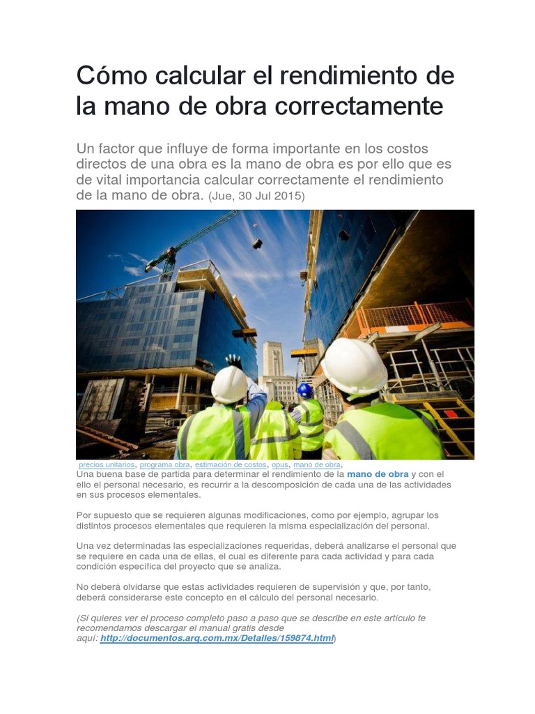 Cómo Calcular El Rendimiento de La Mano de Obra Correctamente | PDF | Salario | Medición