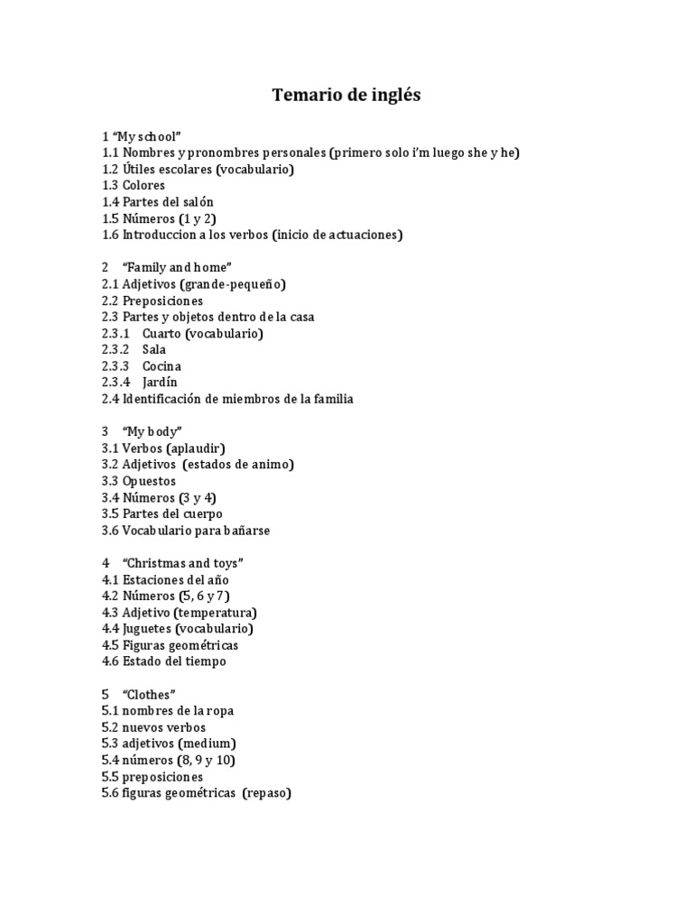 Temario de Inglés KIDS | PDF