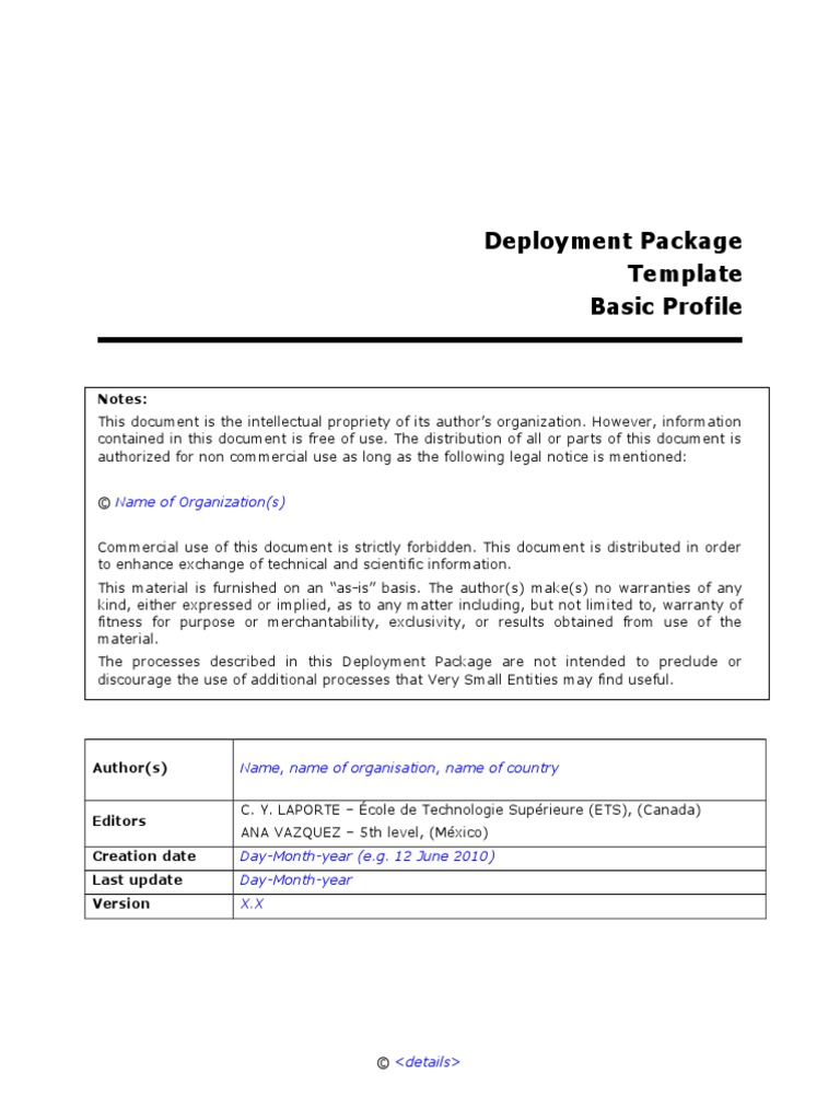 Deployment Package Template CL03-1 | PDF | Verification And Validation ...