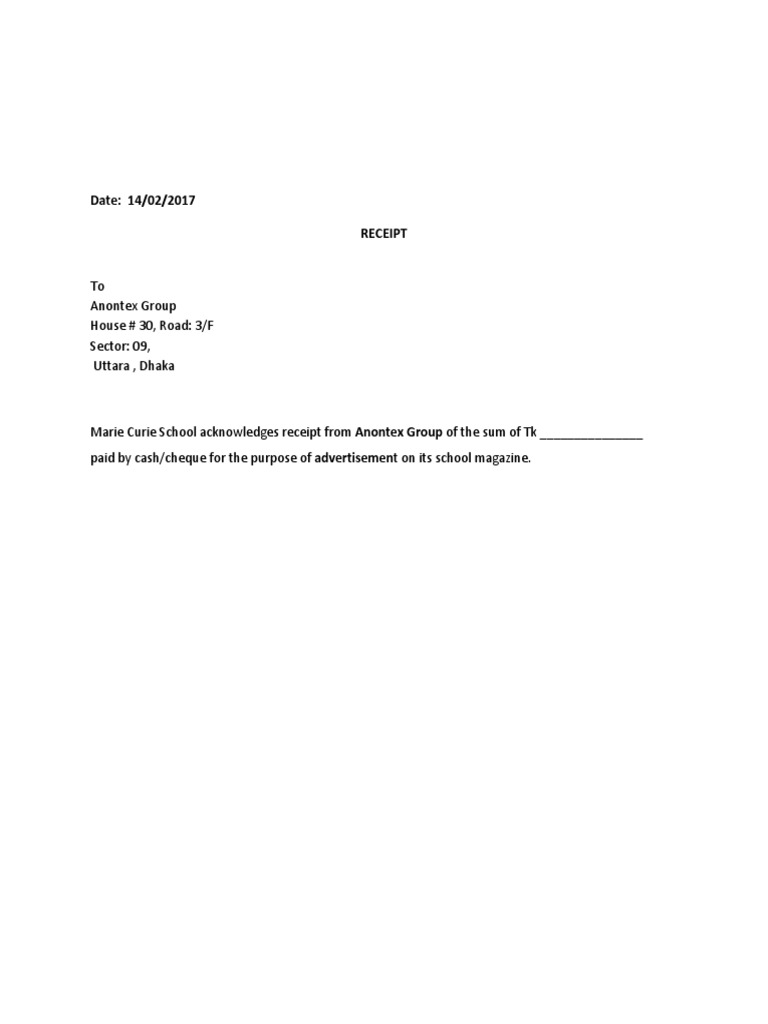 Receipt for Advertisement Payment | PDF