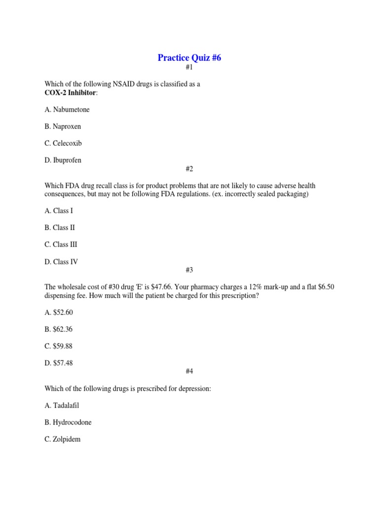 PTCB Practice Quizzes 6-14 | PDF | Prescription Drugs | Pharmacy