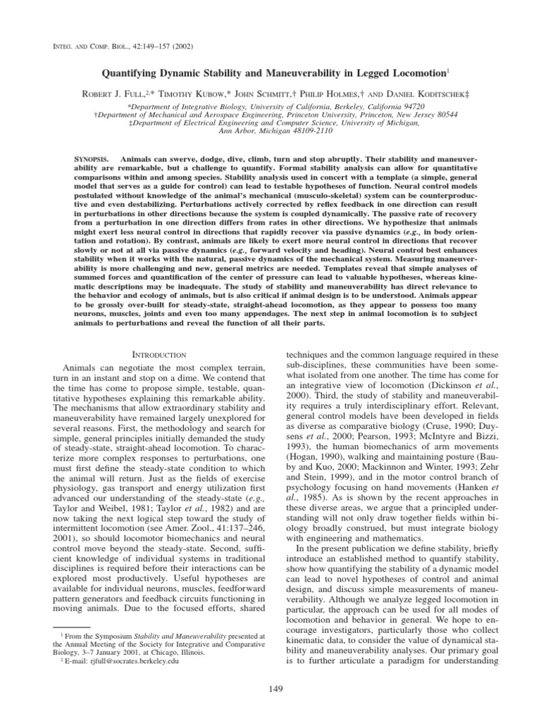 Quantifying Dynamic Stability and Maneuverability in Legged Locomotion ...