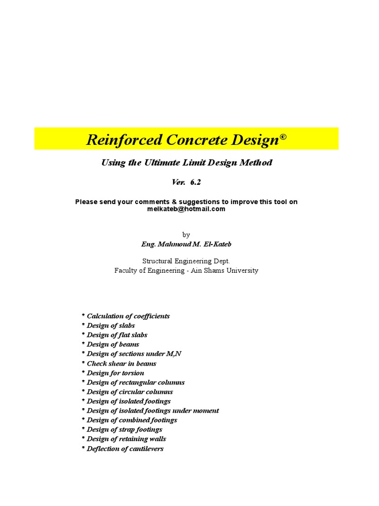 Excel Sheets For RC Design | PDF | Deep Foundation | Engineering