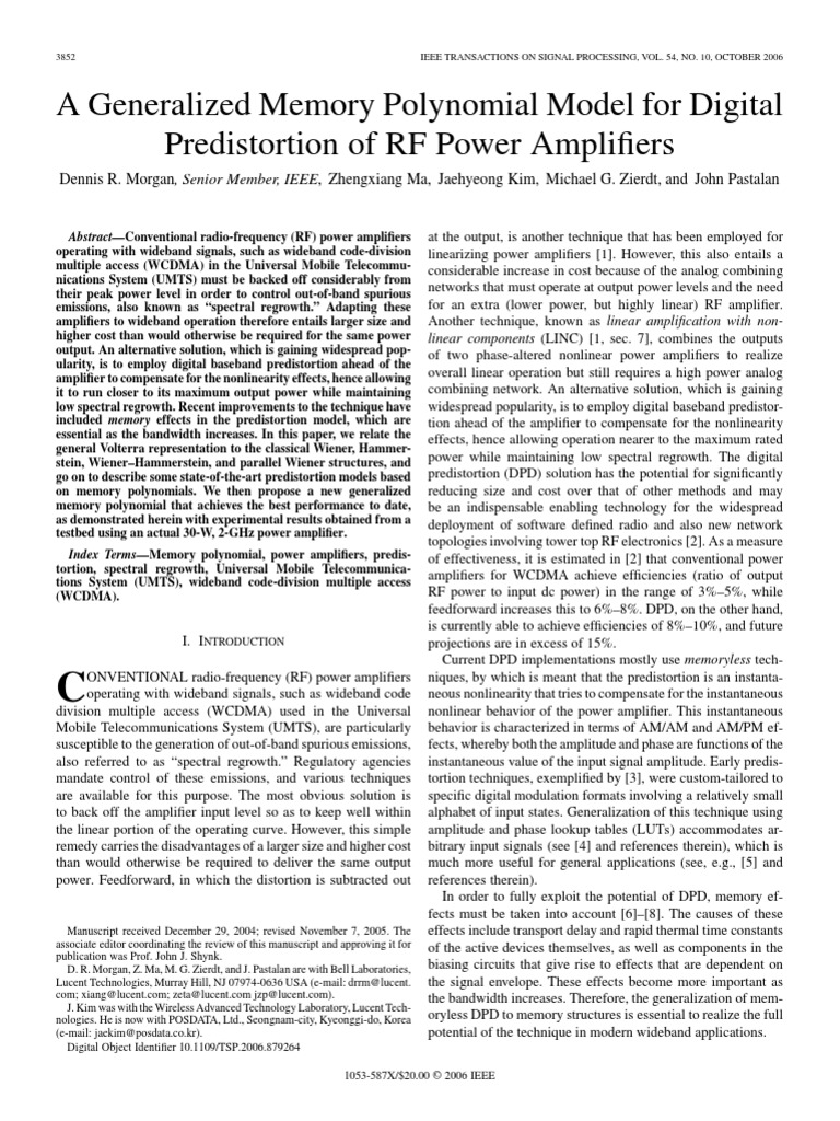 2006 A Generalized Memory Polynomial Model For Digital Predistortion of RF Power Amplifiers ...