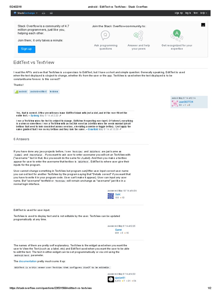 Android Edittext Vs Textview Stack Overflow Pdf Computer Engineering Areas Of Computer 0251