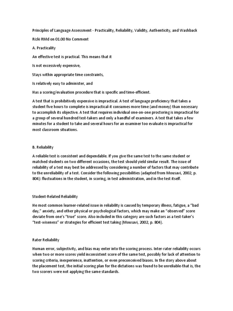 An Analysis of the Principles of Language Assessment: Evaluating the ...