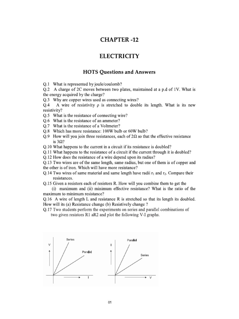 Class 10 Hots Questions With Answer Chap - Electricity | PDF