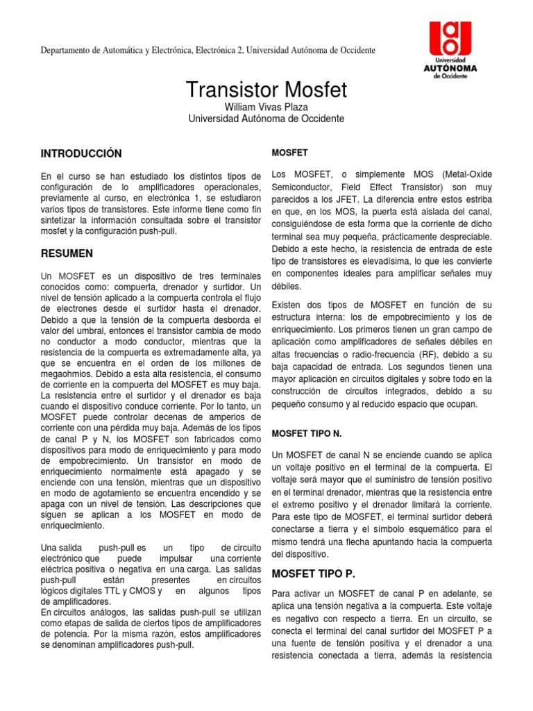 Mosfet y Push-Pull | PDF | Mosfet | Transistor