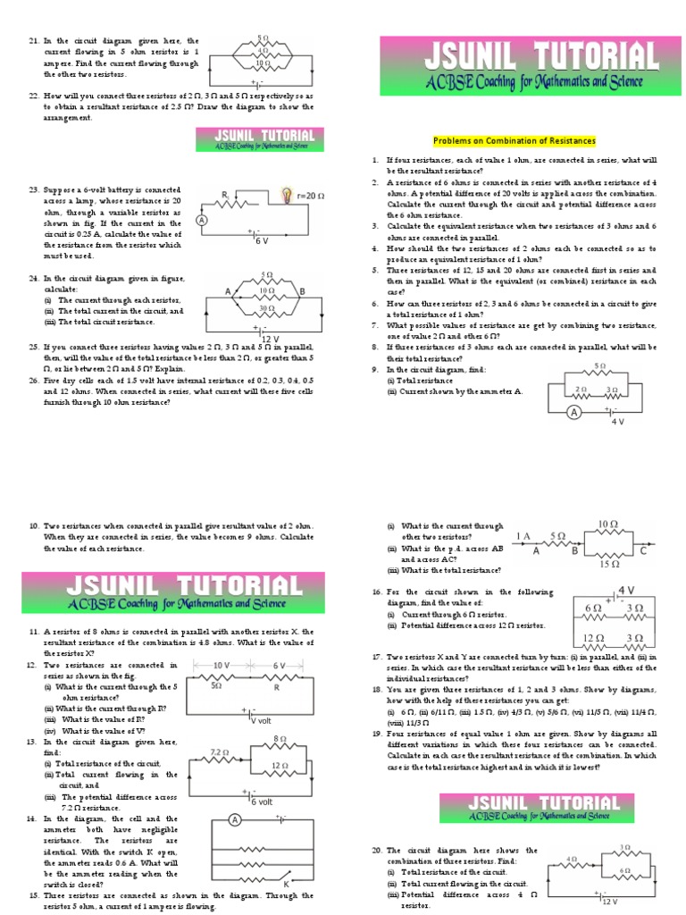Class 10 Resistor Combination Problems | PDF | Series And Parallel ...