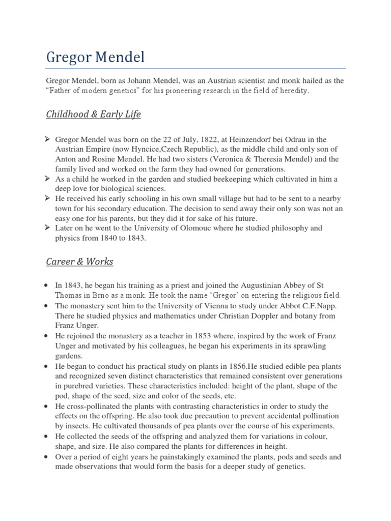 Gregor Mendel.docx | Earth & Life Sciences | Life Sciences