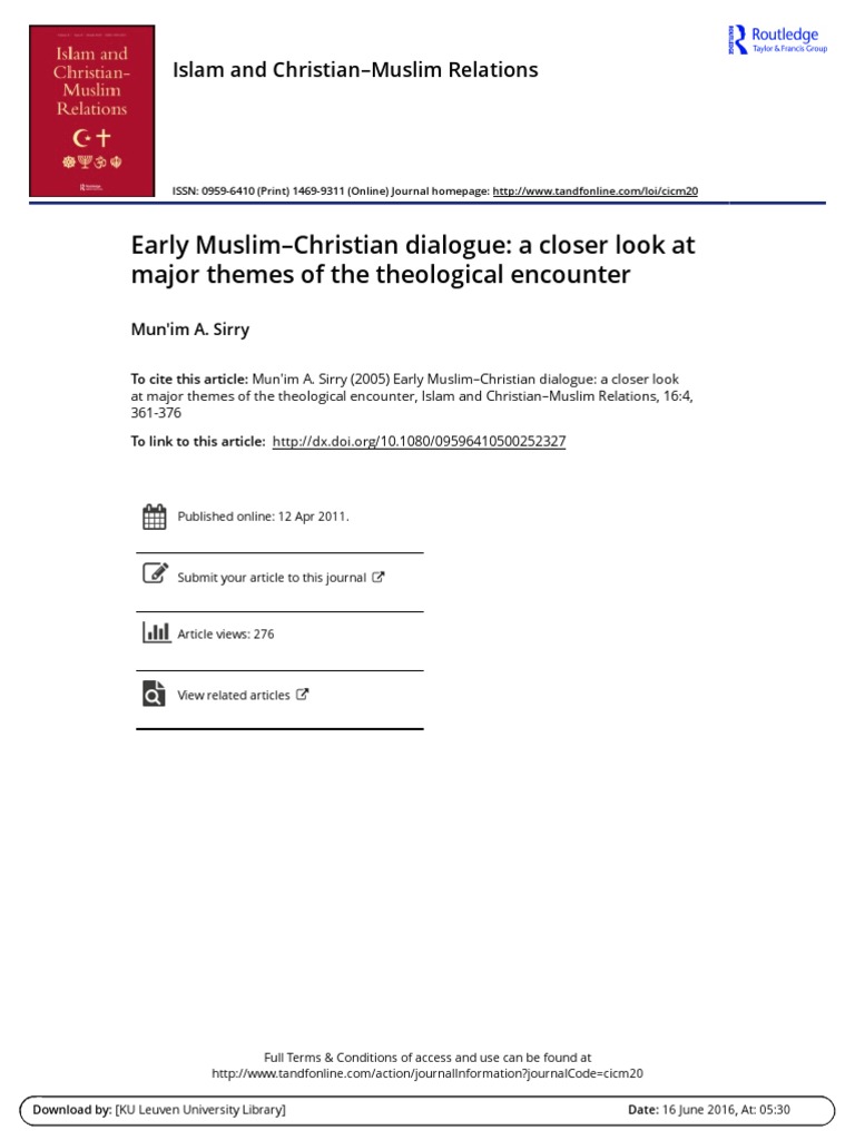 Early Muslim Christian Dialogue A Closer Look at Major Themes of The ...