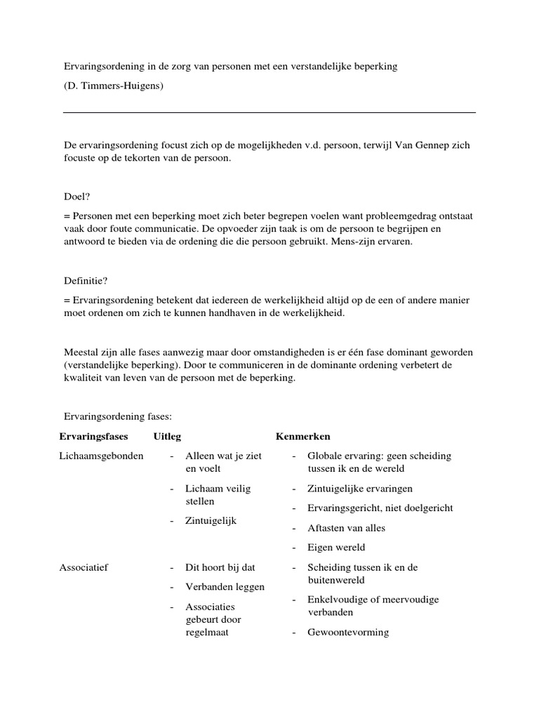 Ervaringsordening Verstandelijke Beperking | PDF