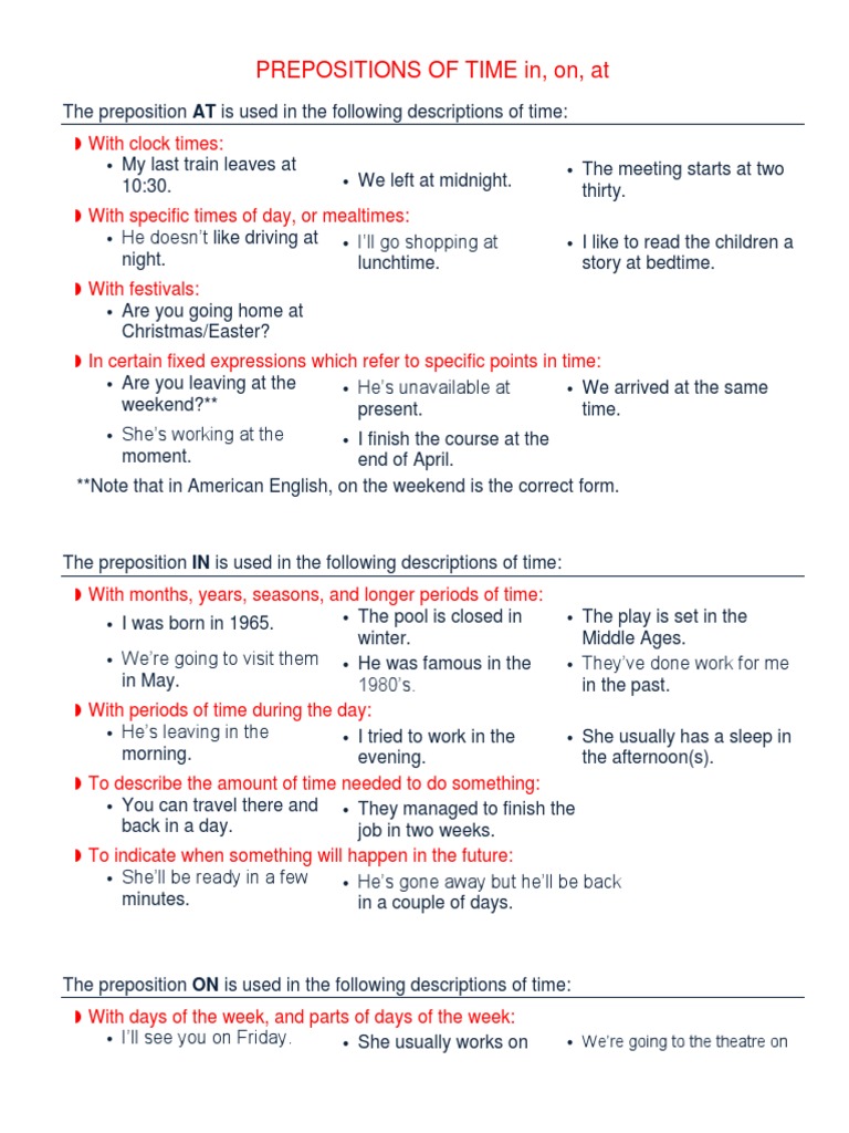 Understanding Time and Place Prepositions | PDF
