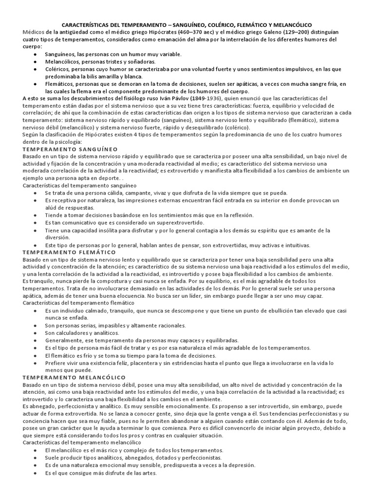 Tipos de Temperamento: Sanguíneo, Colérico, Flemático y Melancólico ...