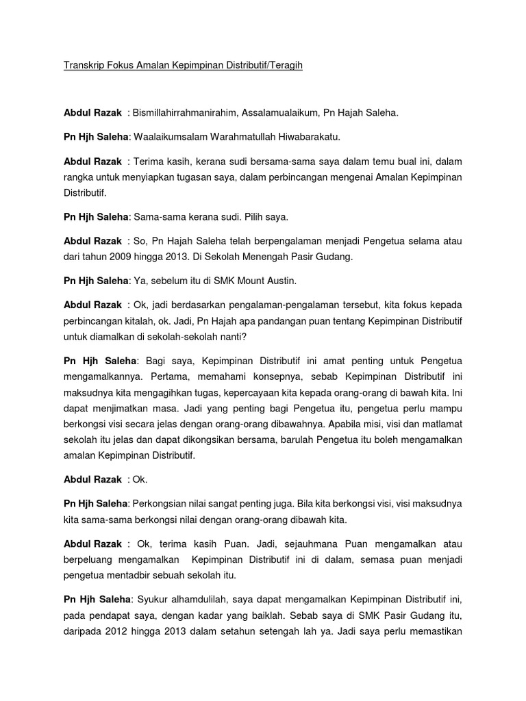 Amalan Kepimpinan Distributif di Sekolah | PDF | Karier & Perkembangan ...
