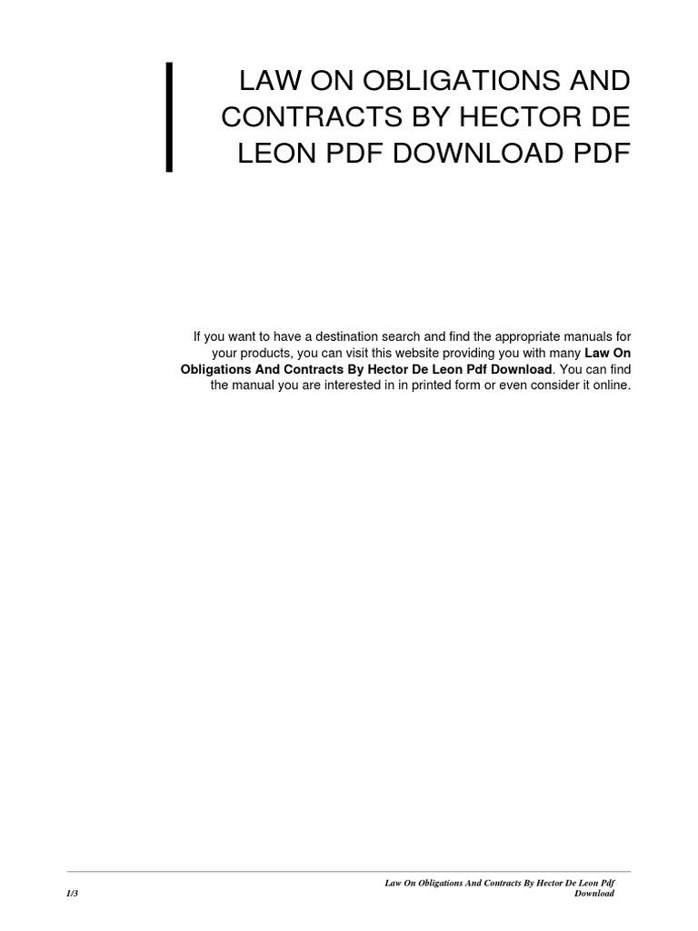 Law On Obligations And Contracts By Hector De Leon Pdf Download