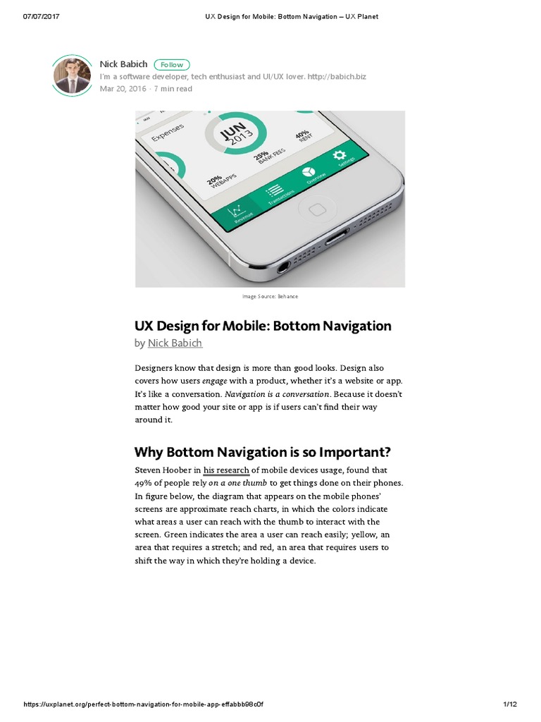 UX Design For Mobile: Bottom Navigation: by Nick Babich | PDF | Icon ...