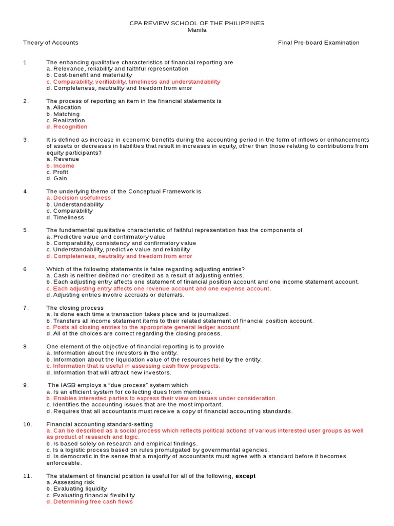 CPAR TOA Pre-Board Final | PDF | Goodwill (Accounting) | Investing