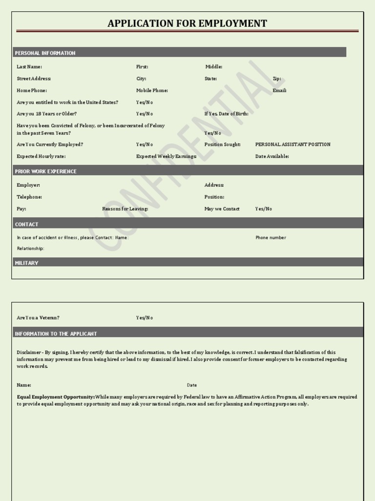 Application For Employment: Personal Information | PDF