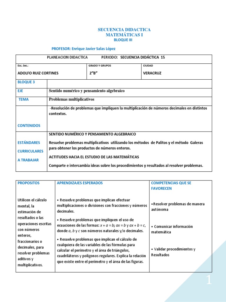 Secuencia Didactica De Matematicas 3er Grado