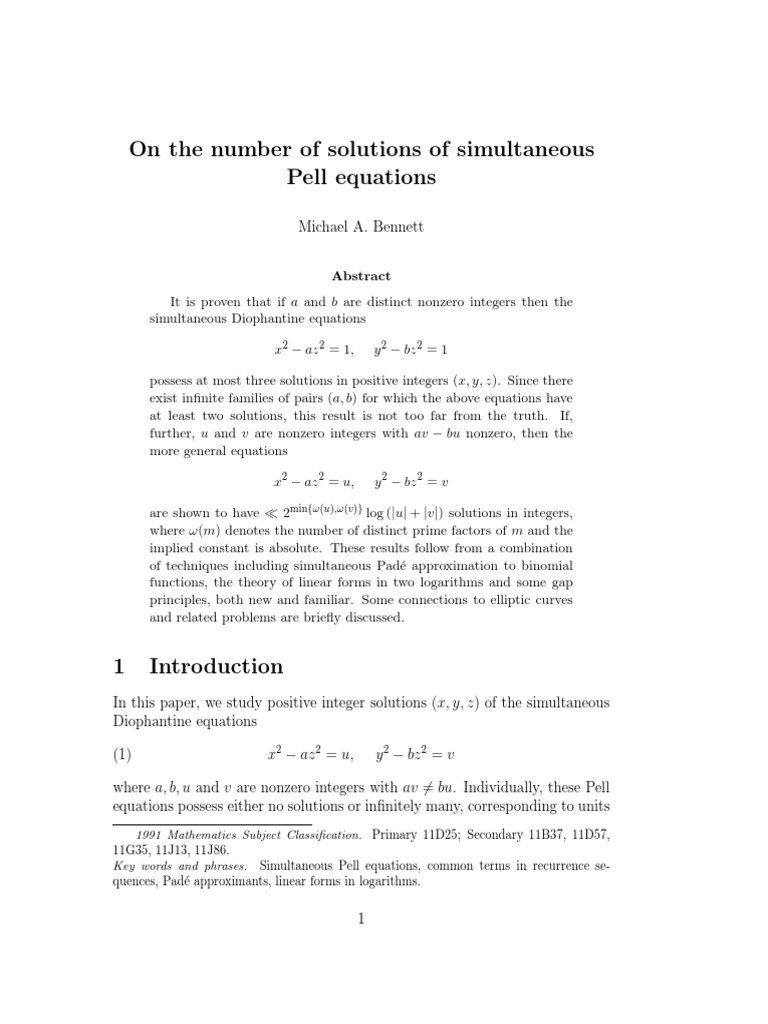 Pell Equation 2 Pdf Equations Curve