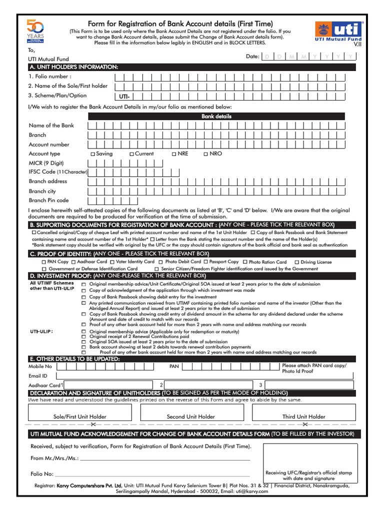 UTI Bank Account Registration Form | PDF | Identity Document ...