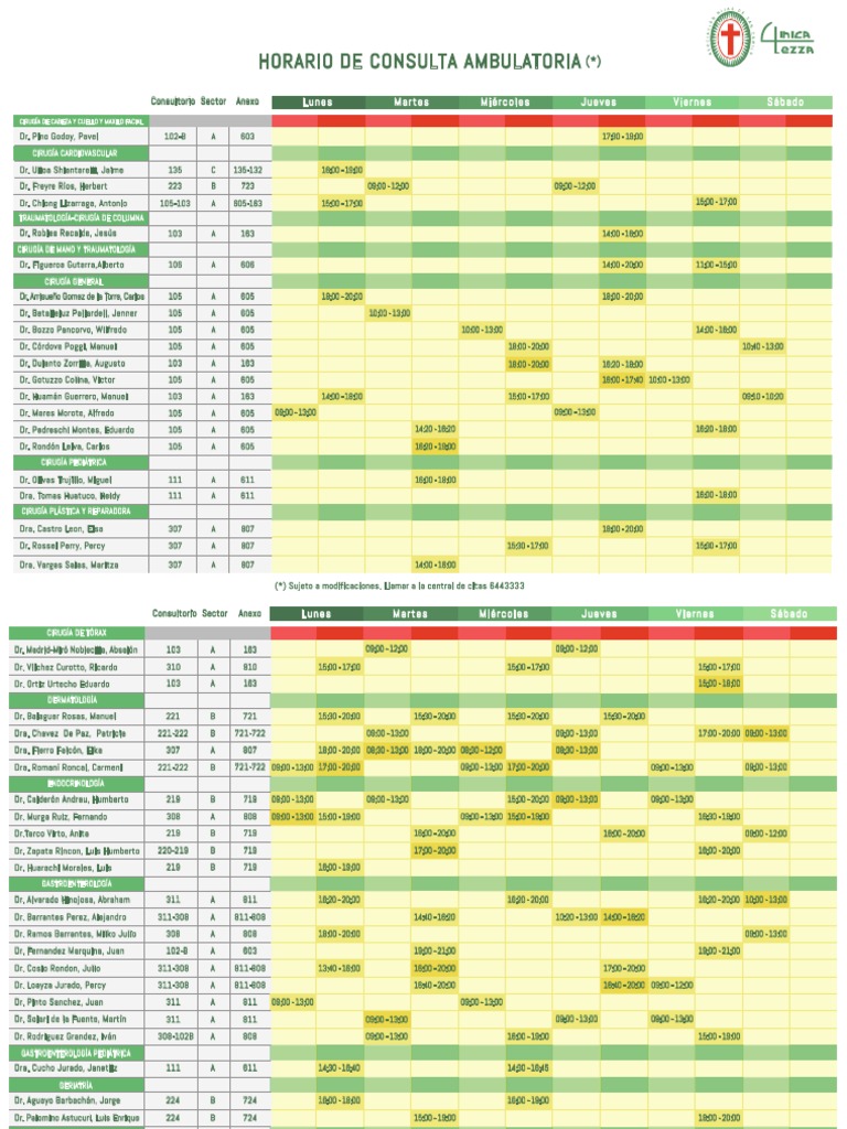 Horario Consulta Ambulatoria Clinica Tezza | PDF