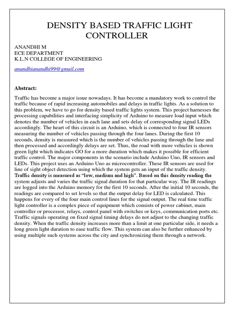 Density Based Traffic Light Controller: Abstract | PDF