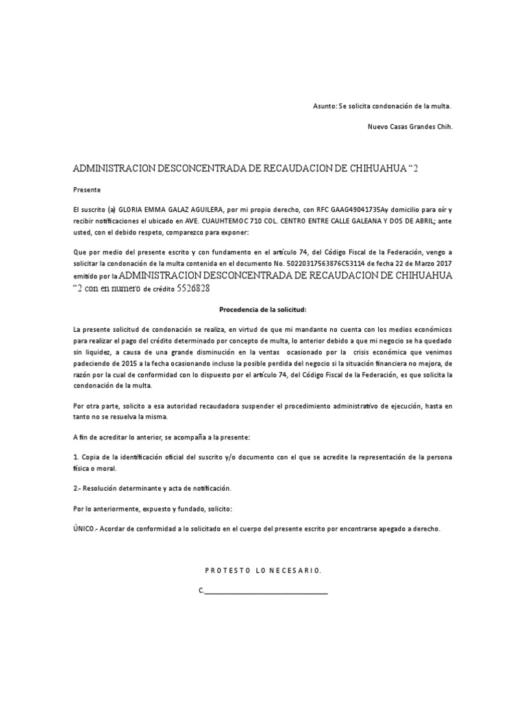 Formato Condonación de Multa SAT | PDF