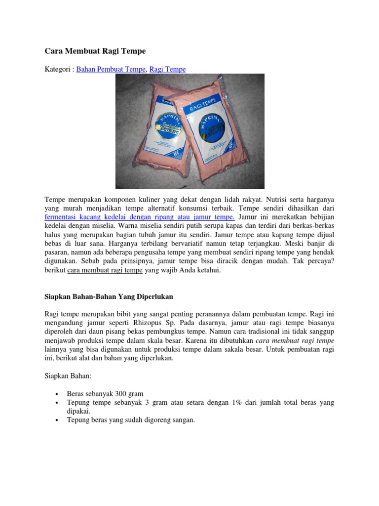 Cara Membuat Ragi Tempe & Produksi Tempe | PDF | Pengembangan Diri