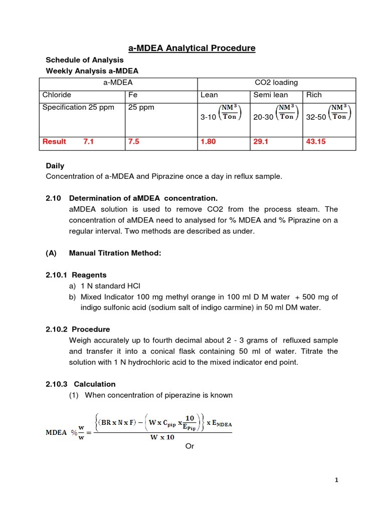 a-MDEA Analytical Procedures | PDF | Ph | Titration